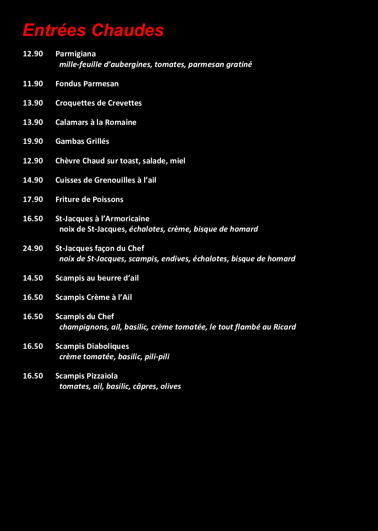 Menu Paradiso - Paradiso Restaurant italien Hôtel