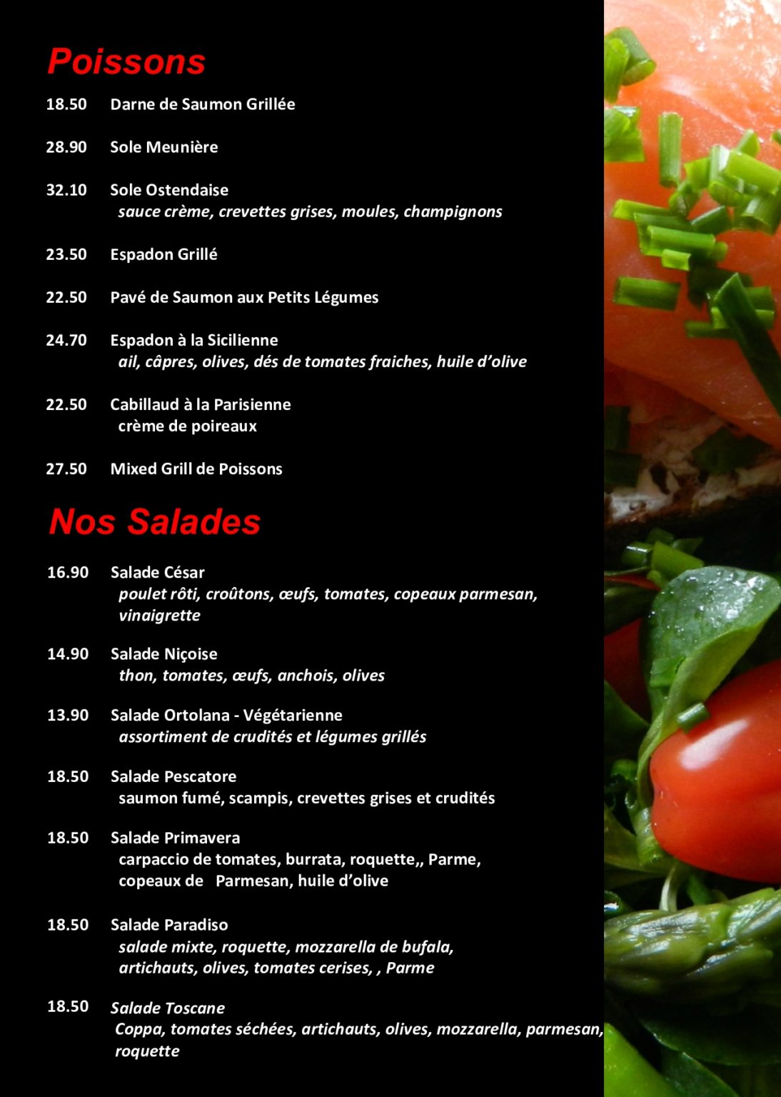 Menu Paradiso - Paradiso Restaurant italien Hôtel